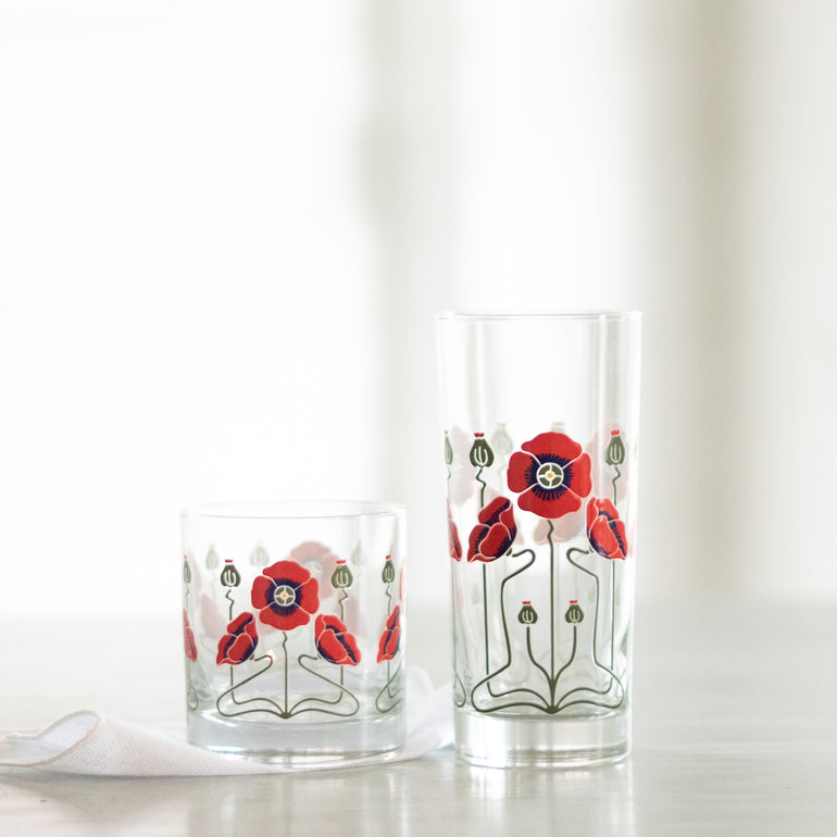 Retro Modern Poppy Flower Collins Glasses